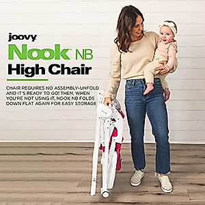 Joovy Nook NB High Chair Featuring Four-Position Adjustable Swing Open Tray, 3-Position Reclining Seat, and Front Wheels for Added Mobility - Folds Down Flat for Easy Storage, Slate