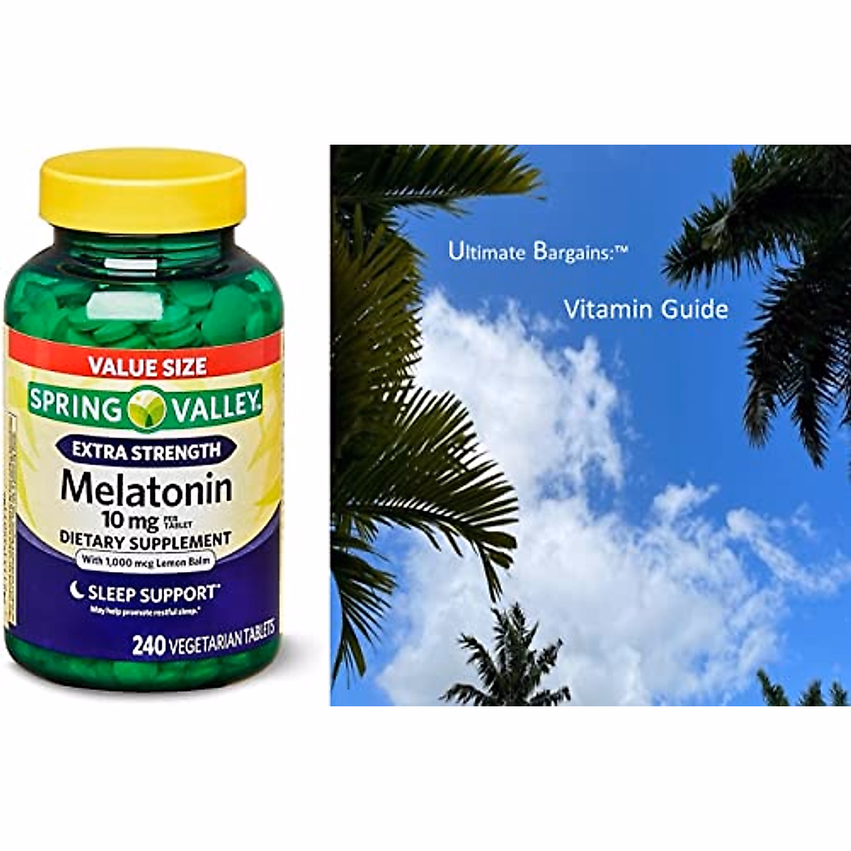 Spring Health Spring Valley Extra Strength Melatonin 10 mg with Lemon Balm, Sleep Support, 240 Tablets + Your Vitamin Guide©