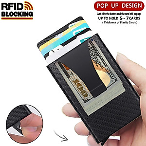 YWHBK Men Credit Card Holder, Metal Money Clip,Carbon Fiber Leather Slim Wallets for Men, Mens RFID Blocking Auto Pop up Front Pocket Small Card Case Wallet (Carbon Fiber black)