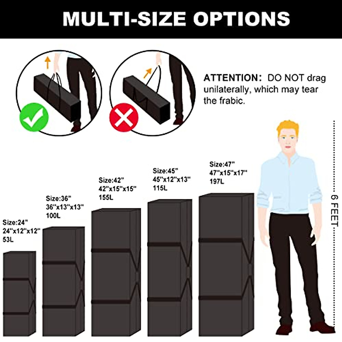 COOLBEBE 24" Sports Duffle Bag - 53L Travel Duffel Tote Bag with Upgrade Zipper Weekender Overnight, Durable & Water Resistant, Camping duffle Black