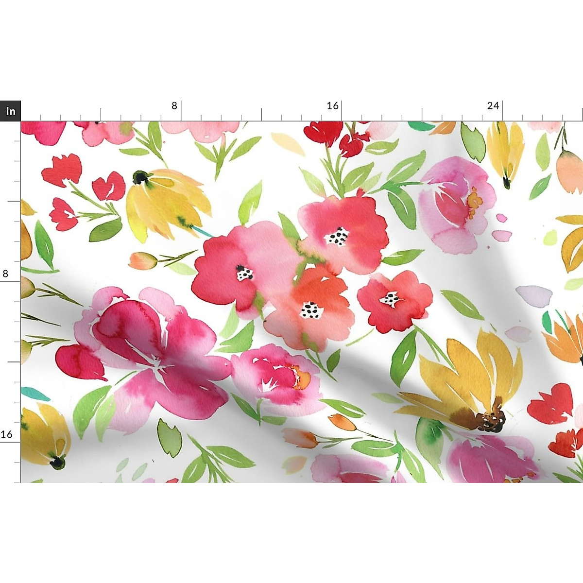 Spoonflower Fabric - Watercolor Floral Red Green Pink Jumbo Large Spring Summer Blackeyed Printed on Polartec(R) Fleece Fabric by The Yard - Sewing Blankets Loungewear and No-Sew