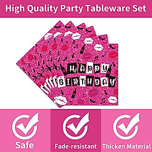 Girls Party Supplies Birthday Tableware - 96 Pcs Burn Book Lips Plates and Napkins Sets with Forks, So Fetch Women Movie Party Decorations, Bridal Shower Disposable Dinnerware, Serves 24