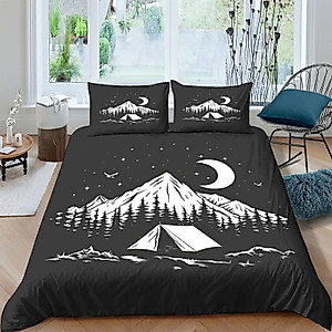 ERGTT Camping Adventure Quilt Cover 3D Printed Minimalist Style Duvet Cover Comforter Covers for Boys Girls with Zipper Closure with Pillow Cases Soft Microfiber Bedding Set 3 Pieces Twin（173x218cm）