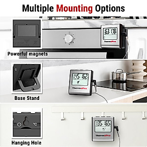 ThermoPro TP-16 Large LCD Digital Cooking Food Meat Smoker Oven Kitchen BBQ Grill Thermometer Clock Timer with Stainless Steel Probe