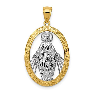 IceCarats 14K Yellow Gold Our Lady of Miraculous Medal Blessed Virgin Mary Necklace Charm Pendant Only