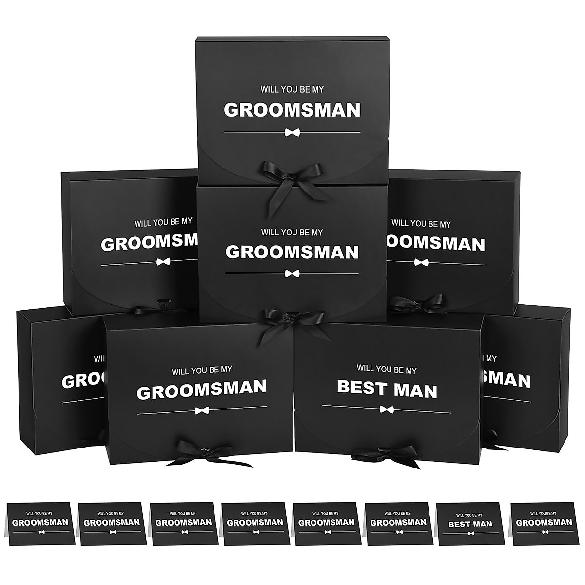 8Pack Groomsmen Proposal Box with Card (7 Groomsmen Boxes,1 Best Man Box) , 10.6×7.9×3.1 Inch Groomsmen Gift Box with Ribbon, Will You Be My Groomsman Box, Wedding Gift Box for Groomsmen Proposal Gift