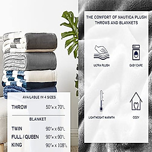 Nautica - Throw Blanket, Super Soft & Cozy Fleece Bedding, Stylish Home Decor, Dorm Room Essentials (Awning Stripe Blue, Throw)