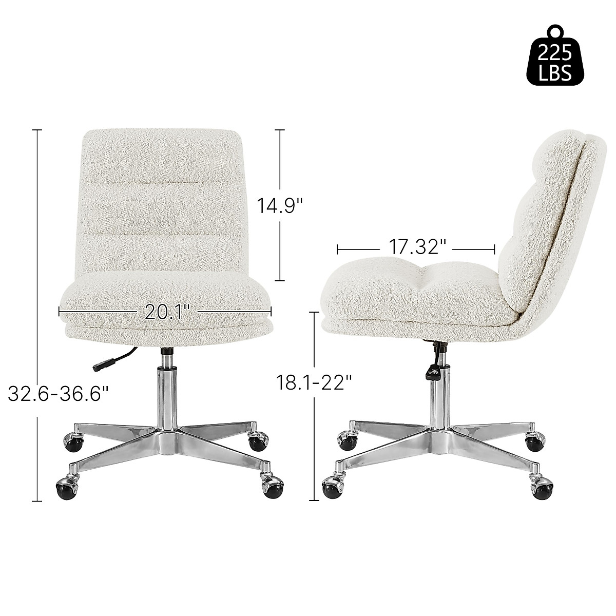 Art Leon Armless Office Desk Chair, Genuine Leather Swivel Task Chair, Mid Century Modern Adjustable Height Office Chair with Wheels, Brown