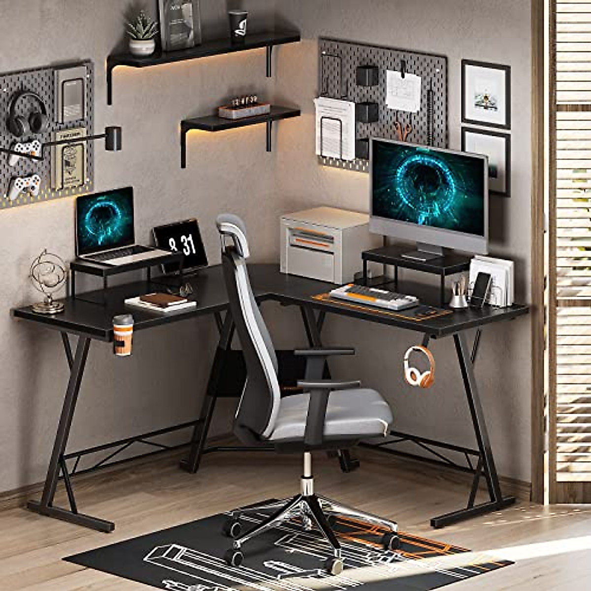 Coleshome L Shaped Gaming Desk, 51'' Computer Corner Desk with 2 Monitor Stands, Home Office Desk with Hook and Cup Holder, Space Saving, Easy Assembly