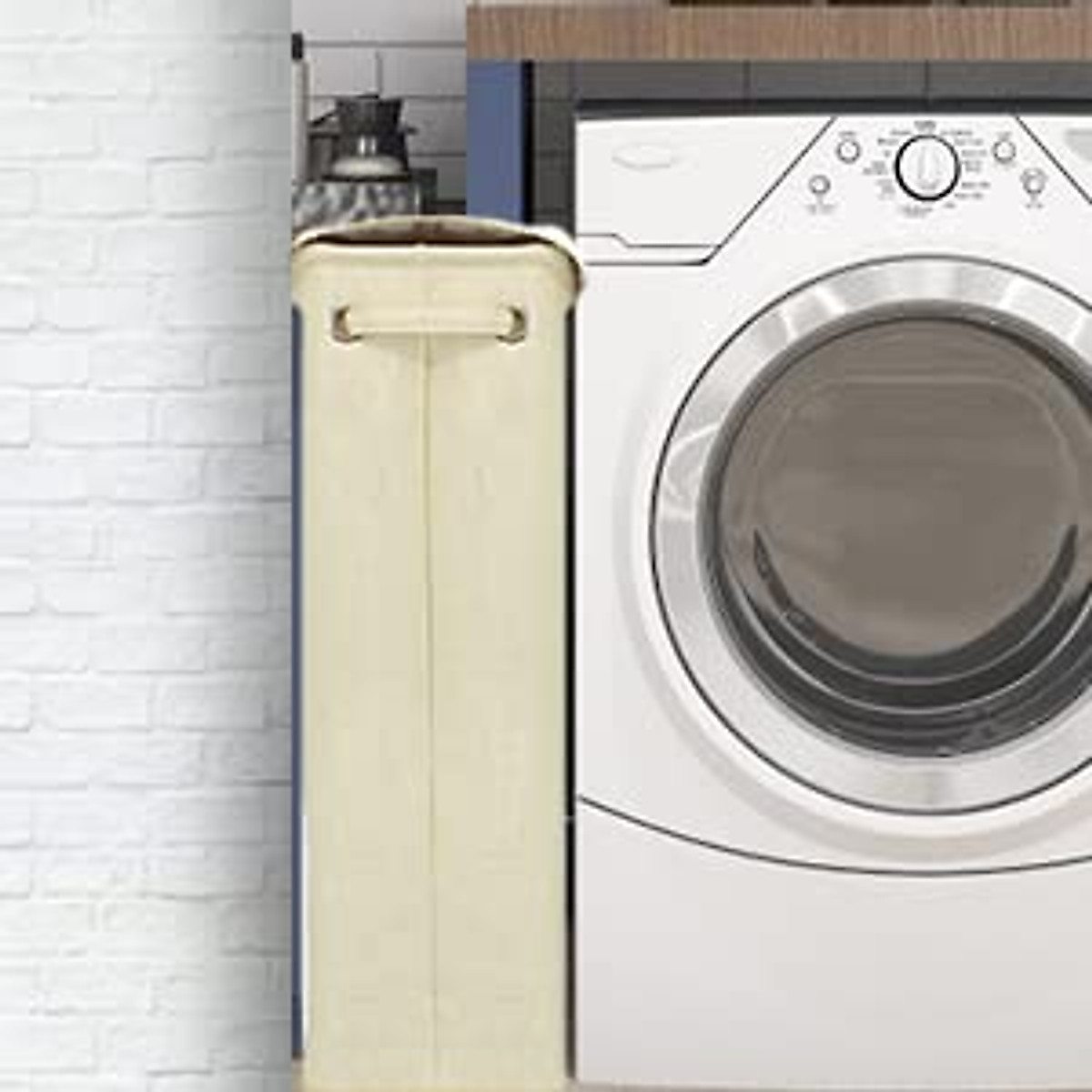 TEAYINGDE slim Laundry Basket with Lid, Tall Thin Laundry Hamper with Handles, Waterproof Lining Narrow Dirty Clothes Hamper for Bathroom Bedroom Dorm Organization Storage, 45L Black