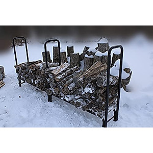 BLUEHOME 8ft Heavy Duty Indoor Outdoor Firewood Storage - Log Rack with Waterproof Cover and Log Carrier Combo – Black Steel Tubular Log Holder for Fire Pits and Fireplaces – Easy to Assemble
