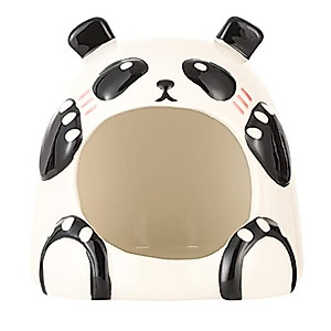 VILLCASE Small Animal Ceramic Critter Bath Hamster Hideout Pet House Panda Shape Hamster Hut Cave Summer Cool Chinchilla Nest Pet Habitat Cage for Dwarf Hamsters Gerbils