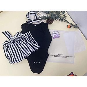DREAM BUS Newborn Toddler Baby Girl Outfits Romper Ribbed Knitted Long Sleeve Cotton Striped Pants Black,3-6 Months