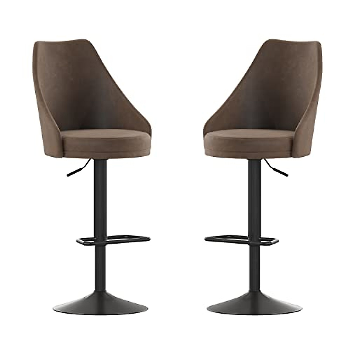 Flash Furniture Chrishelle Set of 2 Commercial Adjustable Height Bar Stools - Brown LeatherSoft Tufted Upholstery - Pedestal Base - Integrated Footring