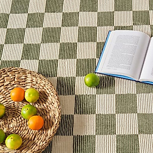 Revival Rugs Gambit 5'3"x8' Checkered Rug Washable Area Rug for Living Room Bedroom - 100% Recycled Oeko-TEX Certified, Medium Pile, Green, Beige