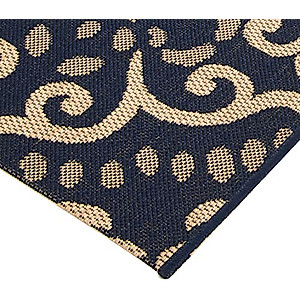 Gertmenian Indoor Outdoor Classic Flatweave Area Rug, Stain & UV Resistant Carpet, Deck, Patio, Poolside & Mudroom, 8x10 Ft Large, Floral Medallion, Navy Blue, 21571
