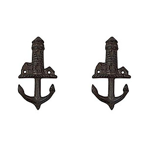 Rustic Heavy Duty Cast Iron Light House Wall Hooks, Set of 2, 5 1/2 Inch
