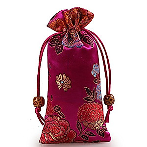 Startdy Silk brocade Double layer Drawstring Pouch Candy Sachet wallet Jewelry bag W3"H6" (6pcs )