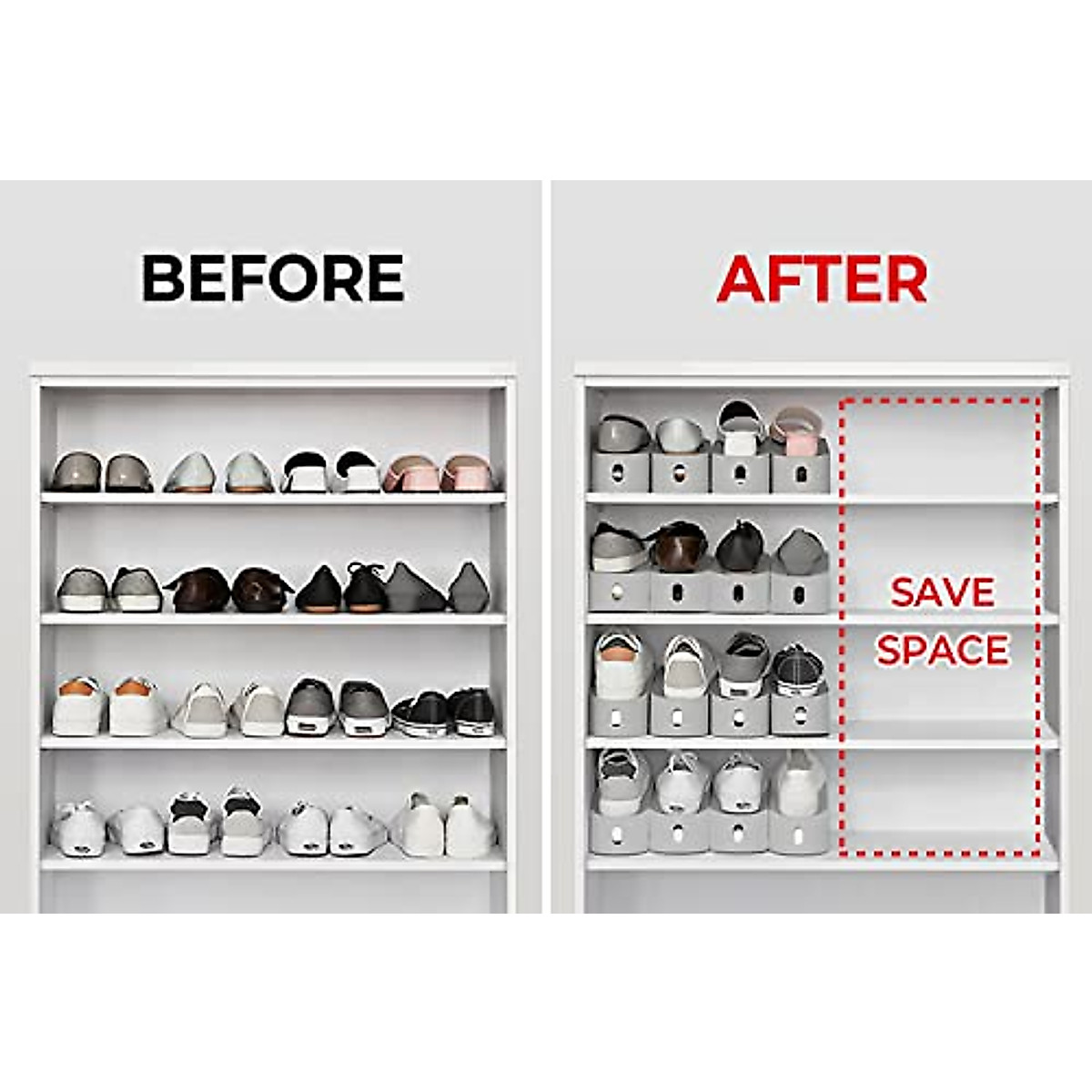 carrotez Shoe Slots Organizer 3 Pack - [Litem] Space Saving Shoe Organizer Rack for Closet - Easy Shoe Stacker, 9.84'' x 3.89'' x 4.26'' (Cool Grey, 3 Pack)