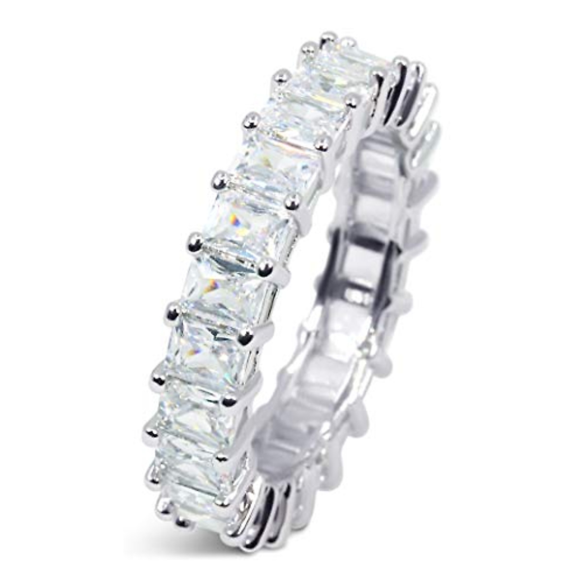 Savlano 18K White Gold Plated Cubic Zirconia 4x4MM Square Princess Cut Eternity Ring Band for Women Men (7)