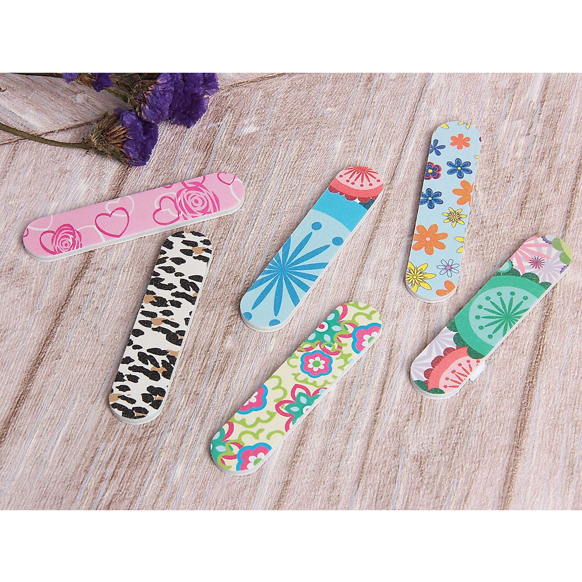 SBYURE 48 Pcs Colorful Girly Nail File,Double Sided Natural Emery Board Set Bulk for Women,Cosmetic Manicure,Color Random