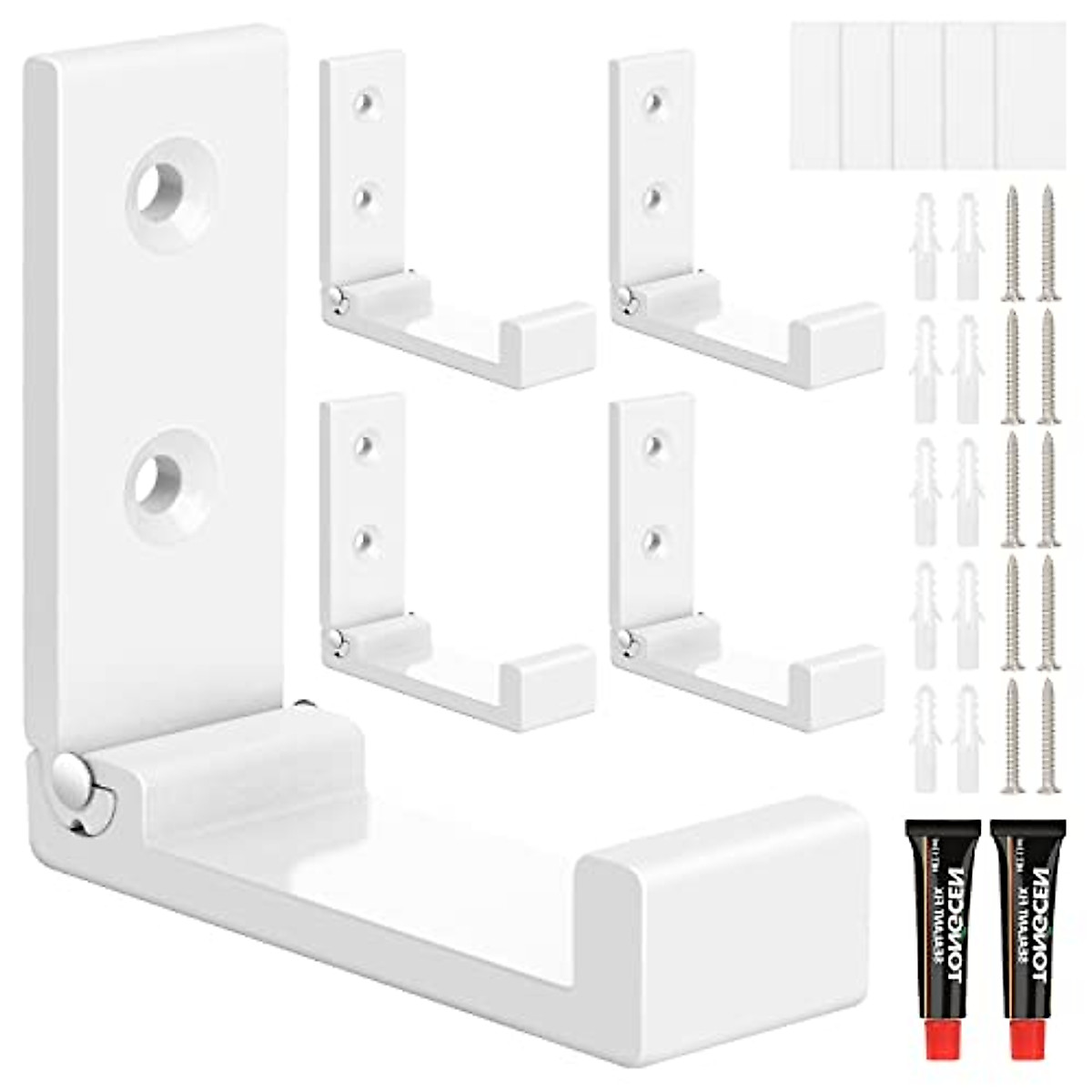Folding Coat Hooks, 5pcs White Wall Hooks Heavy Duty for Hanging Coat Towel Backpack, Foldable Adhesive Hooks, Headphone Jacket Holder, Aluminum Alloy No Rust Hooks with Screws for Purse Hat Bag Keys