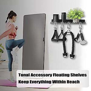 Gavinjitao Tonal Accessories Floating Shelves,Gym Rack Wall Mount Organizer with Hooks Home Gym Accessories Workout Equipment Storage Rack T Lock Adapters Hanger