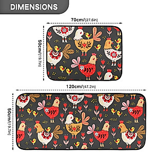 Emelivor Rooster Chickens Animal Kitchen Mat Set of 2 Anti-Fatigue Kitchen Rug Set Non Slip Cushioned Heavy Duty Foam Kitchen Runner Rugs and Mats Comfort Standing Mat for Farmhouse Doormat Laundry