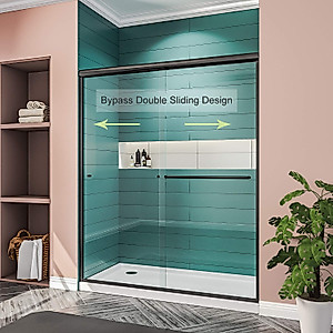 ELEGANT Bypass Sliding Shower Door, Semi-Frameless Sliding Shower Door with 1/4 in. Clear Glass, 58 1/2 in. - 60 in. W x 72 in. H Sliding Shower Enclosure, Black Hardware