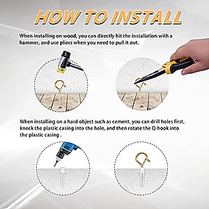 mankk 12 PCS Q-Hanger Hooks, Light Screw Hooks Safety Buckle Design with Wing Nut Driver for Hanging Outdoor String Lights Christmas Light ,Ceiling,Hanging Plants(Gold) M-083-GD