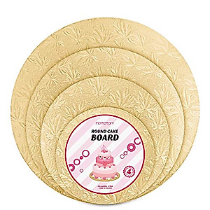 Hemoton 4Pcs Reusable Thicker Cake Boards with Embossed Foil Wrapping and 3 Scrapers for Cake Decoration Wedding Birthday Party 12" 10" 8" 6" (Gold)