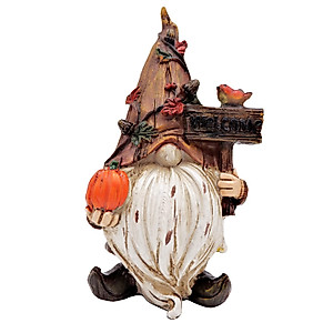 Needzo Cute Autumn Welcome Sign Garden Gnome Holding a Pumpkin, Fall Gnomes for Yard Decoration, Thanksgiving Porch Decorations, 6 Inches