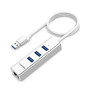 LENTION 3-Port USB 3.0 Hub with Gigabit Ethernet Adapter Compatible MacBook Air/Pro (Previous Generation), iMac, Surface, Chromebook, More Type A Laptops - Ultra Slim (CB-H23s-0.5M, Silver)