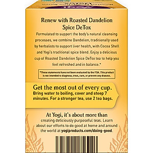Yogi Tea Roasted Dandelion Spice DeTox Tea - 16 Tea Bags per Pack (4 Packs) - Organic DeTox Tea - Includes Roasted Dandelion Root, Dandelion Root, Cinnamon Bark, Cocoa Shell & More