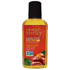 Desert Essence 100% Pure Jojoba Oil 2 fl oz - Organic Face Moisturizer, Hair & Scalp Oil - Non-GMO, Vegan, Gluten-Free - Cold-Pressed Jojoba – Safe for Sensitive Skin, Hydration & Balance