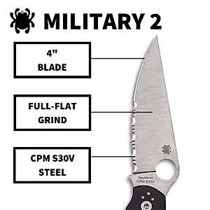 Spyderco Military 2 Folding Pocket Knife with 4 Inch CPM S30V Steel Blade and G-10 Handle - CombinationEdge - C36GPS2