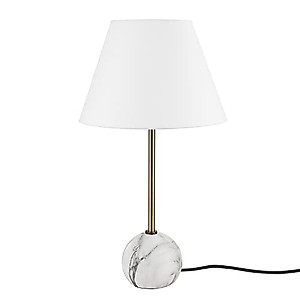 Globe Electric 67512 20" Table Lamp, White Faux Marble Base, Antique Brass Accent, White Linen Shade, On/Off Switch on Socket, Table Lamp for Living Room, Home Décor, Lamps for Bedrooms, Room Décor