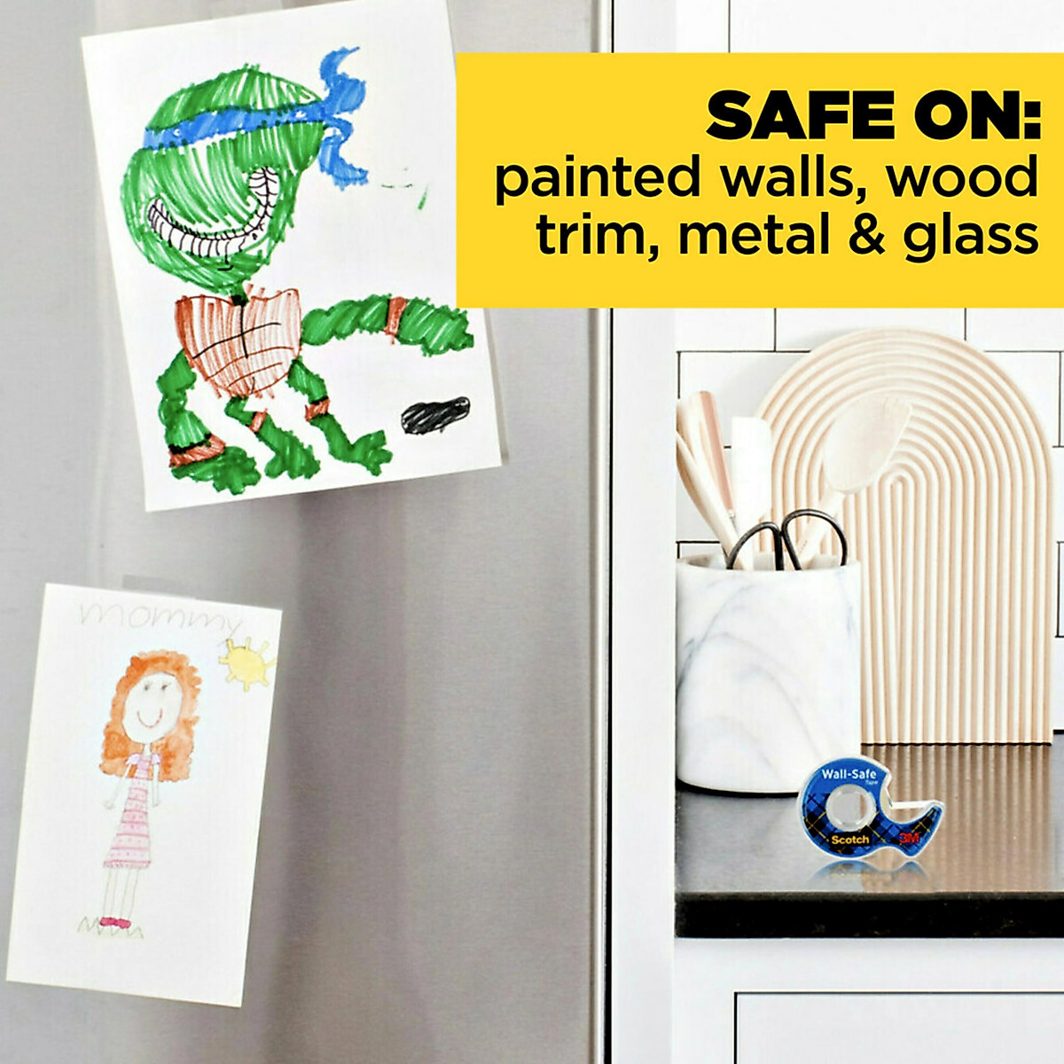 Scotch Wall-Safe Tape, 2 Dispensered Rolls, Sticks Securely, Removes Cleanly, Invisible, Designed for Displaying, Photo Safe, 3/4 in x 600 in (183-DM2)