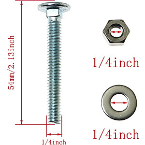 TAODAN 10 Set 1/4-20 x 2" Carriage Bolts Set Round Head Square Neck Screws with Nuts and Washers