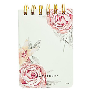 Graphique Vintage Roses Petite Journal - Pocket Journal with 200 Custom Interior Pages, Pink Floral Cover with Embellished Gold Foil "Notes" Message and Spiral Bound Top, 3.5" x 5.5"