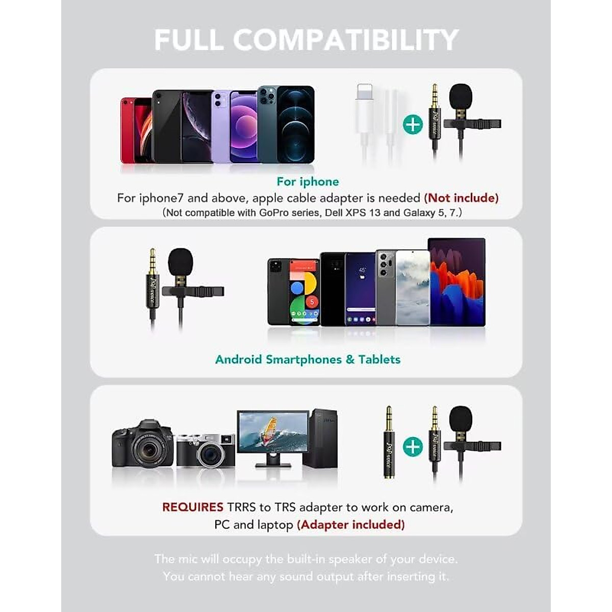 PoP voice Upgraded Lavalier Lapel Microphone, Omnidirectional Condenser Mic for Apple iPhone iPad Mac Android Smartphones, Youtube, Interview, Studio, Video, Recording,Noise Cancelling Mic