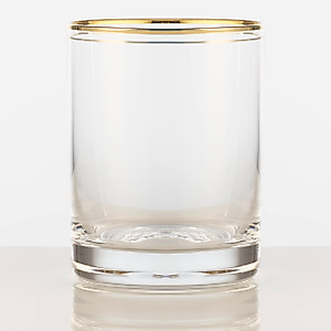 Burns Glass Old Fashioned Glass Cups, Whiskey Glass Set, Gold Rim, 11.75 Oz. (Set of 4)