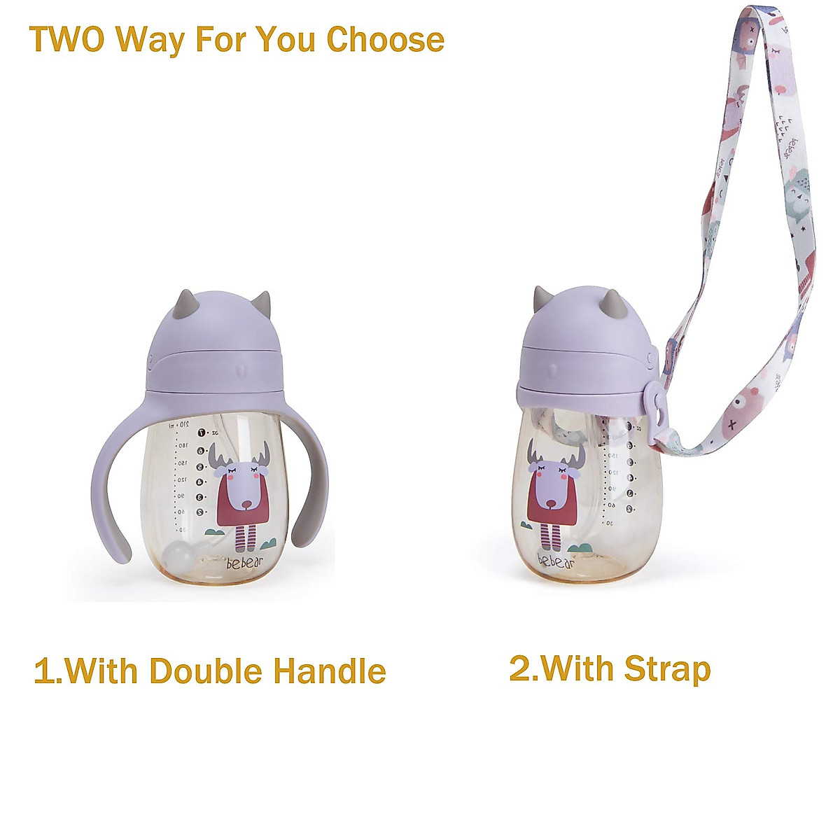 Bebamour Click Lock Weighted Baby Sippy Cups with Removable Handles No Spill Toddler Sippy Cups Transition Cups with Bottle Brush,Straw Cleaner Set(210 ML, PPSU,Purple)