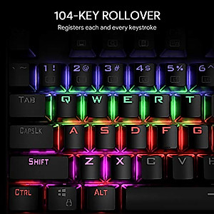 anyotherway Mechanical Gaming Keyboard LED Backlit 104 Keys, Blue Switches Keys with 6 LED Color Modes, 8 Preset Lighting Effects, USB Wired for PC Gamers