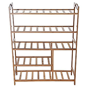 BB67 Home Free Standing Bamboo Shoe Rack Wooden Stackable Entryway Organizer 5 Tiers