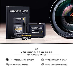 ProGrade Digital microSD Memory Card - V60 microSD Card for DSLR and Action Cameras - High Speed Transfer of Files & Large Storage - Up to 250MB/s Read and 130MB/s Write Speed 256 GB