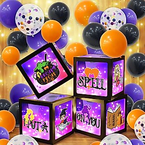 Hocus Pocus Party Decorations 4 Pieces Hocus Pocus Balloon Box with Purple LED Light Strings Hocus Pocus Decorations Hocus Pocus Party Supplies