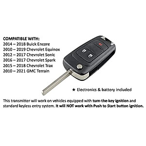 Keys4Less Replacement Button flip Style Keyless Entry Remote Key Fob Transmitter for Chevrolet Equinox/Sonic/Spark/Trax OHT01060512 PN 13585815, 20873621, 20873623