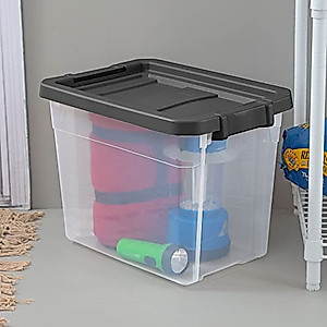 Sterilite 30 Quart Clear Plastic Stackable Storage Container Bin Box Tote with Grey Latching Lid Organizing Solution for Home & Classroom, 18 Pack