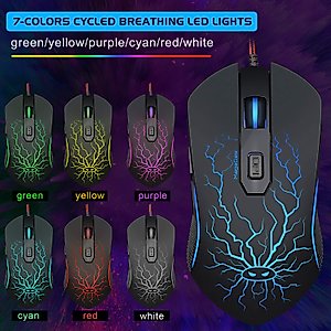 Gaming Keyboard and Mouse Combo, K1 LED Rainbow Backlit Keyboard with 104 Key for Computer/PC/Laptop